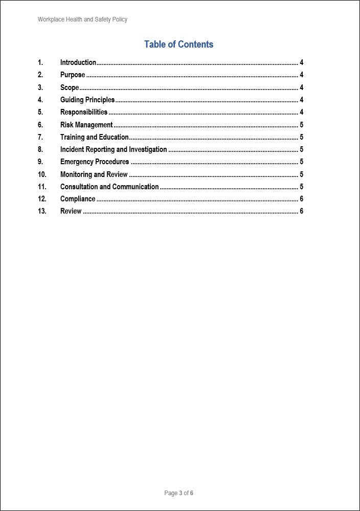 Workplace Health And Safety Policy Template Itsm Docs Itsm