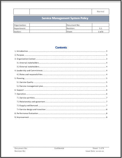 Service Management System Policy Process Template Ms Word Itsm Docs Itsm Documents And Templates
