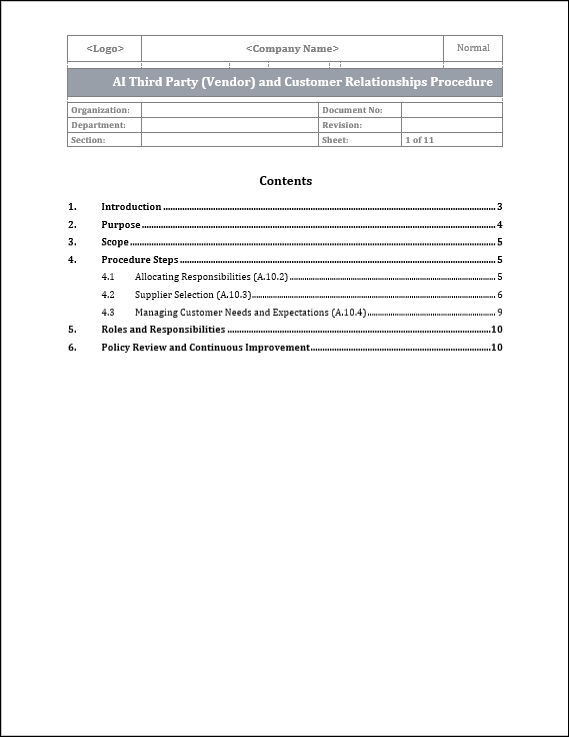 ISO 42001 AI Third Party and Customer Relationships Procedure – ITSM ...