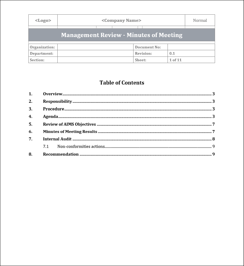 ISO 42001 Management Review Minutes of Meeting Template – ITSM Docs ...