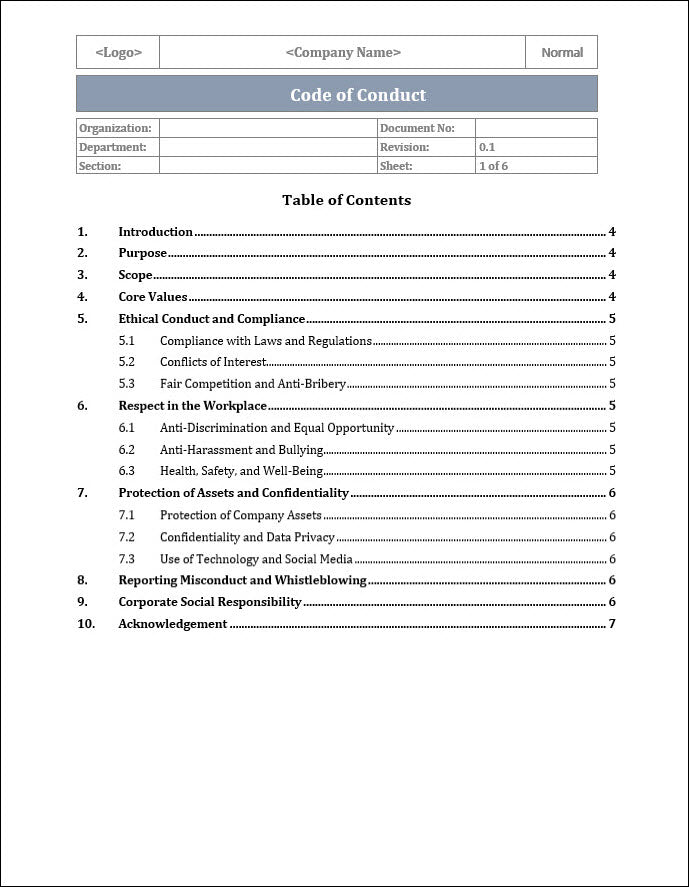 Code Of Conduct Template – ITSM Docs - ITSM Documents & Templates
