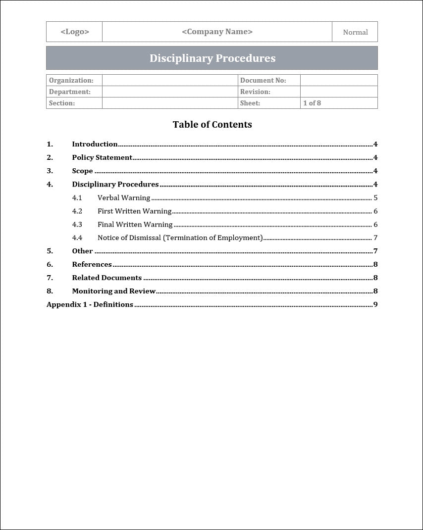 Disciplinary Procedures Template – ITSM Docs - ITSM Documents & Templates