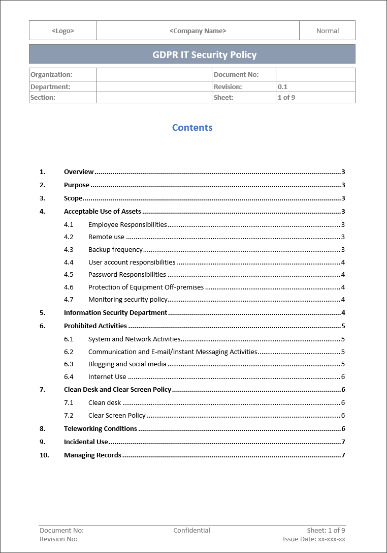 Gdpr Implementation Toolkit Itsm Docs Itsm Documents And Templates