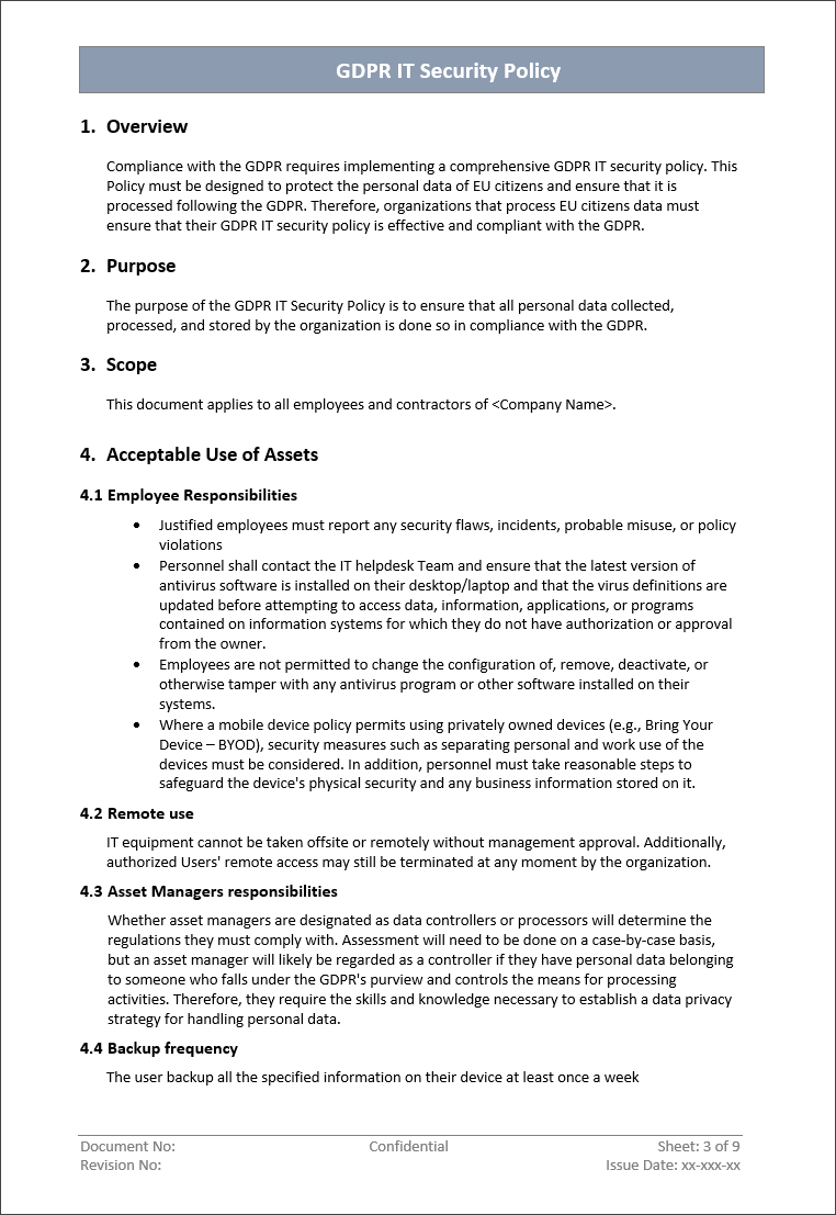 Gdpr Implementation Toolkit Itsm Docs Itsm Documents And Templates