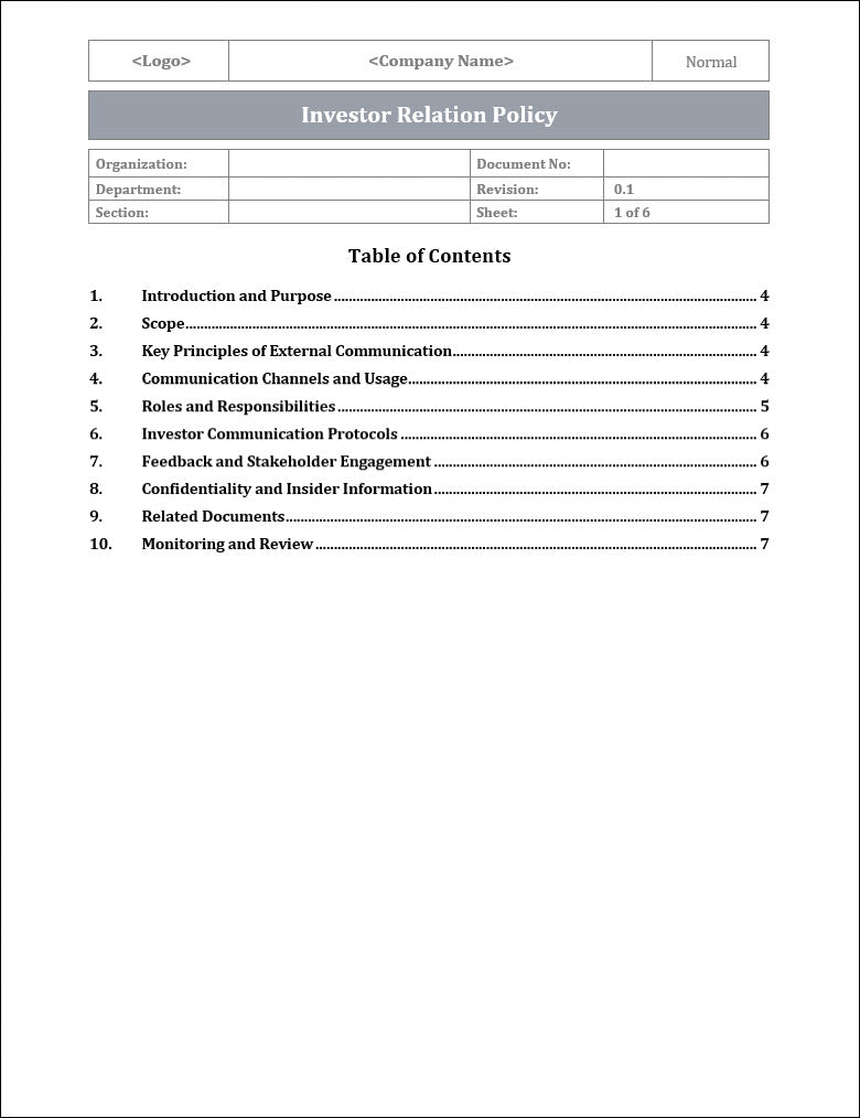 Investor Relation Policy Template – ITSM Docs - ITSM Documents & Templates