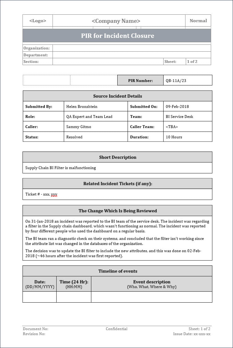 PIR Incident Closure Template – ITSM Docs - ITSM Documents & Templates