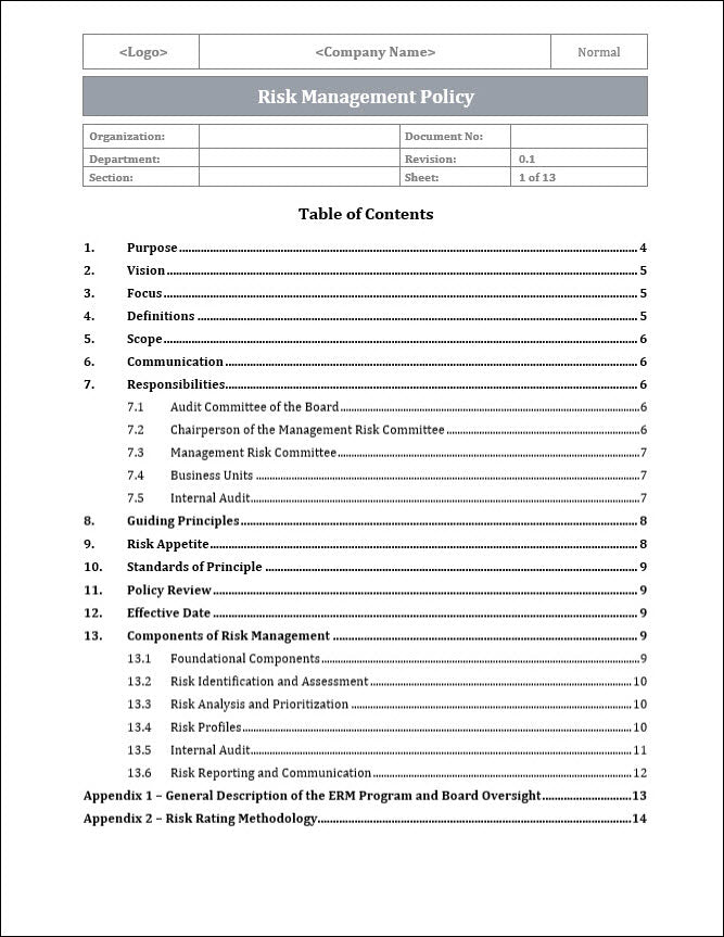 Risk Management Policy Template – ITSM Docs - ITSM Documents & Templates