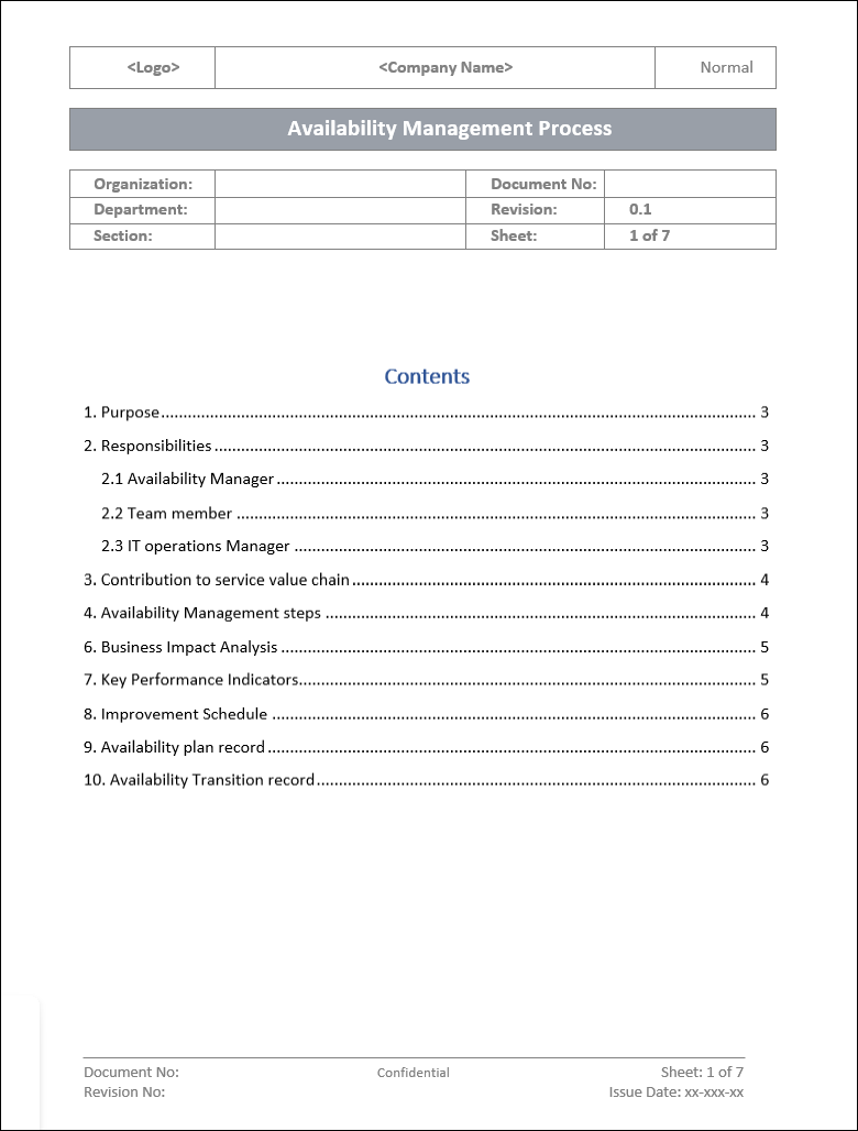 Availability Management Template – ITSM Docs - ITSM Documents & Templates