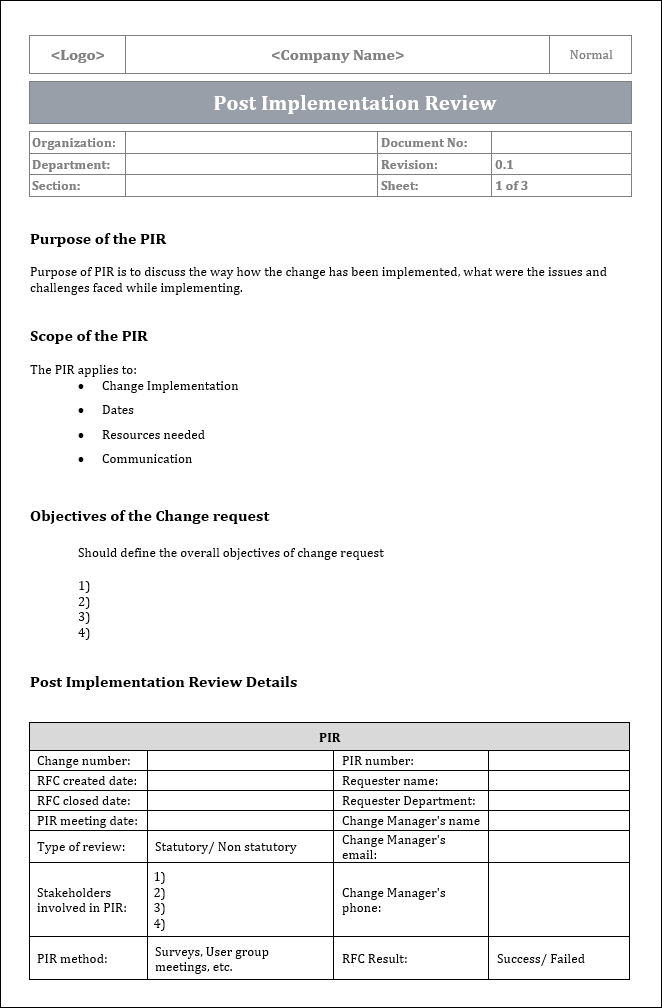 Post Implementation Review – ITSM Docs - ITSM Documents & Templates