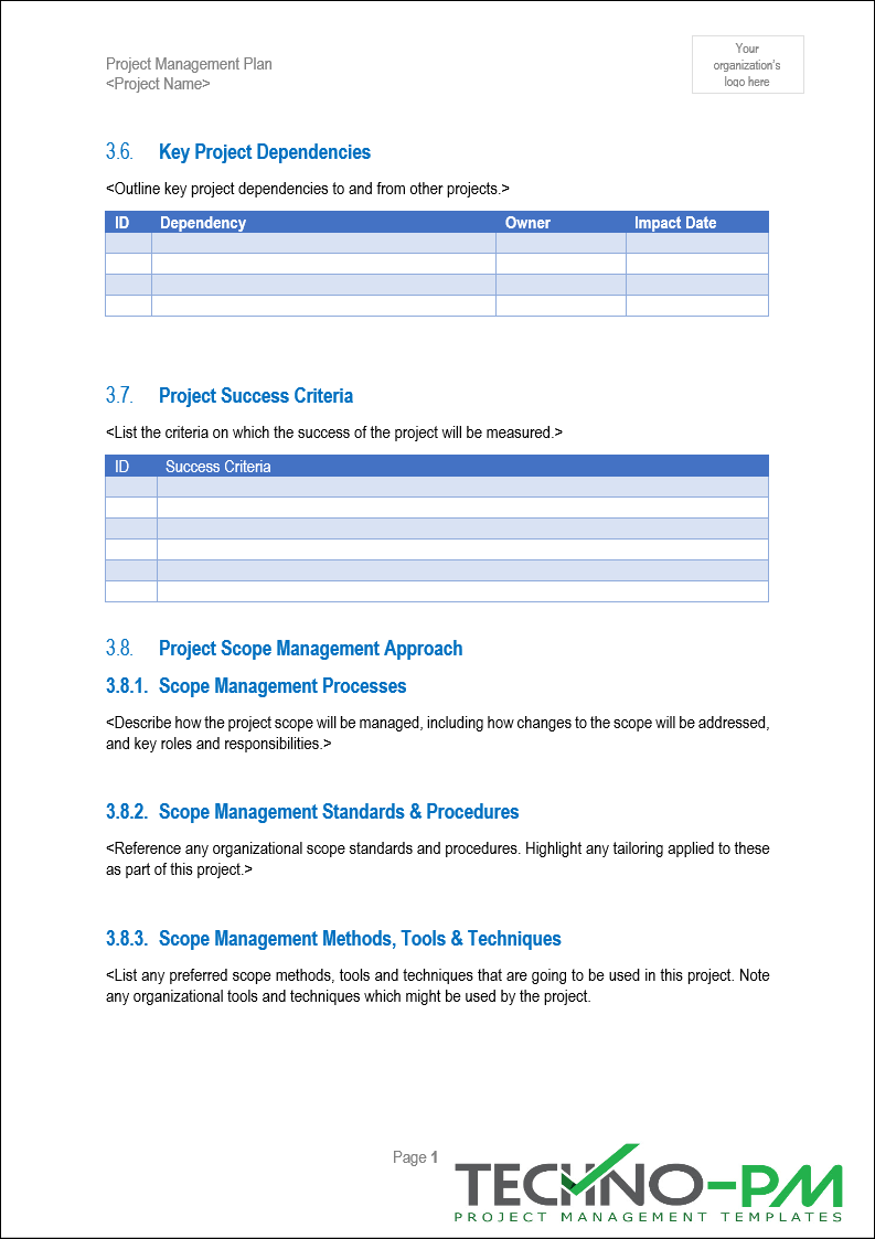 Project Management Plan (PMP) Template – ITSM Docs - ITSM Documents ...