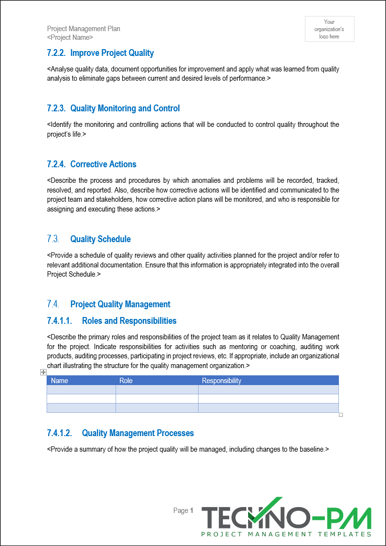 Project Management Plan (PMP) Template – ITSM Docs - ITSM Documents ...