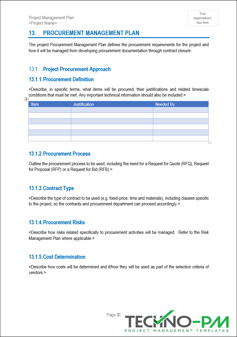 Project Management Plan (PMP) Template – ITSM Docs - ITSM Documents ...