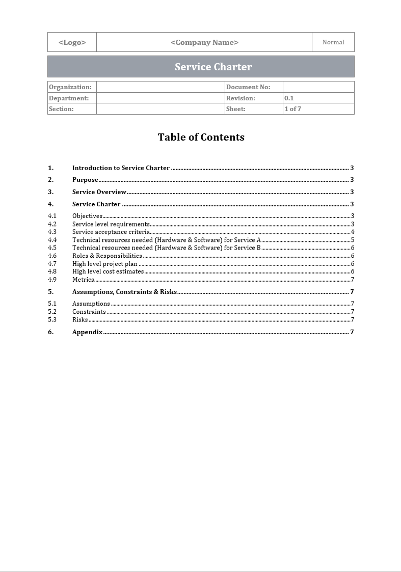 Service Charter Template – ITSM Docs - ITSM Documents & Templates