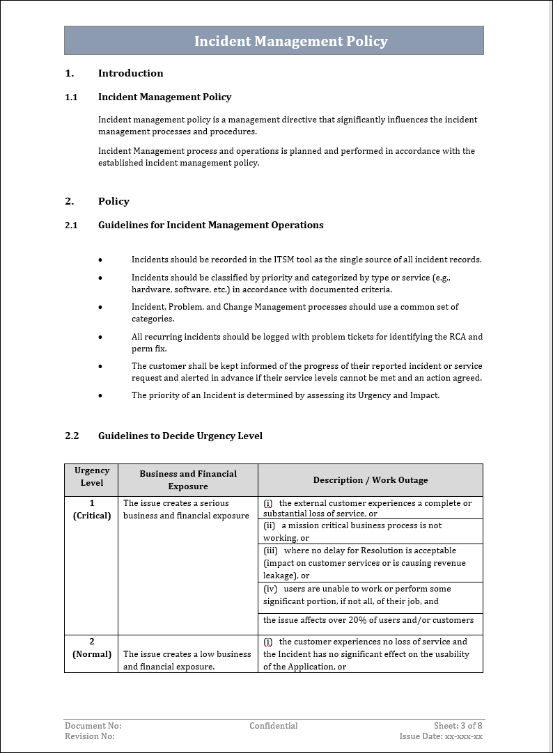 Incident Management Policy Template – ITSM Docs - ITSM Documents ... Incident Management Policy Template – ITSM Docs - ITSM Documents ...